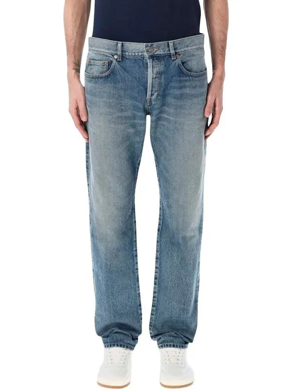 Saint Laurent Cotton Denim Straight Fit Jeans - Blue