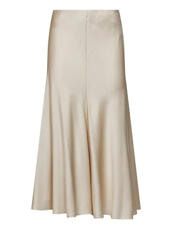 Brunello Cucinelli Milky White Satin Cady Pencil Fluid Midi Skirt - Multicolor