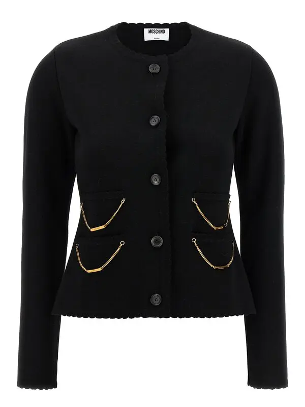 Moschino Fine Merino Wool Chain Application Cardigan - Black