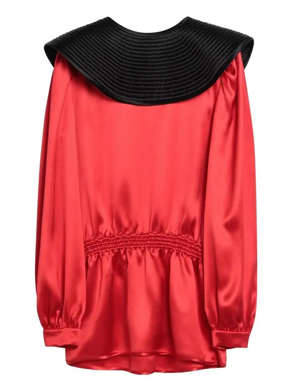 Valentino Garavani Red Silk Blouse With Black Collar - Orange