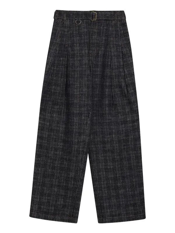 Burberry Check Jacquard Wide Leg Jeans - Blue