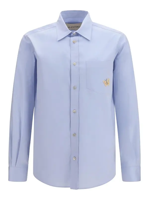 Valentino Garavani Cotton Shirt With Butterfly Embroidery - Blue