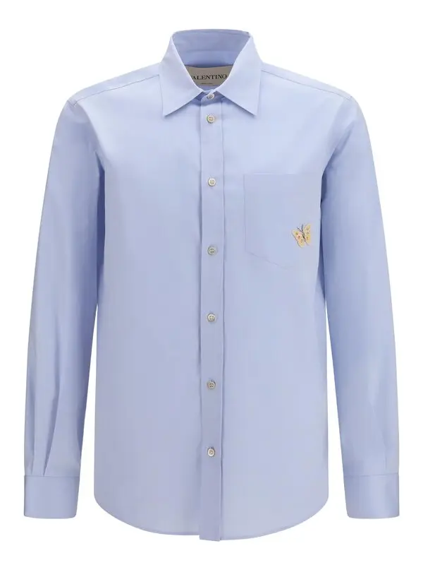 Valentino Garavani Cotton Shirt With Butterfly Embroidery - Blue