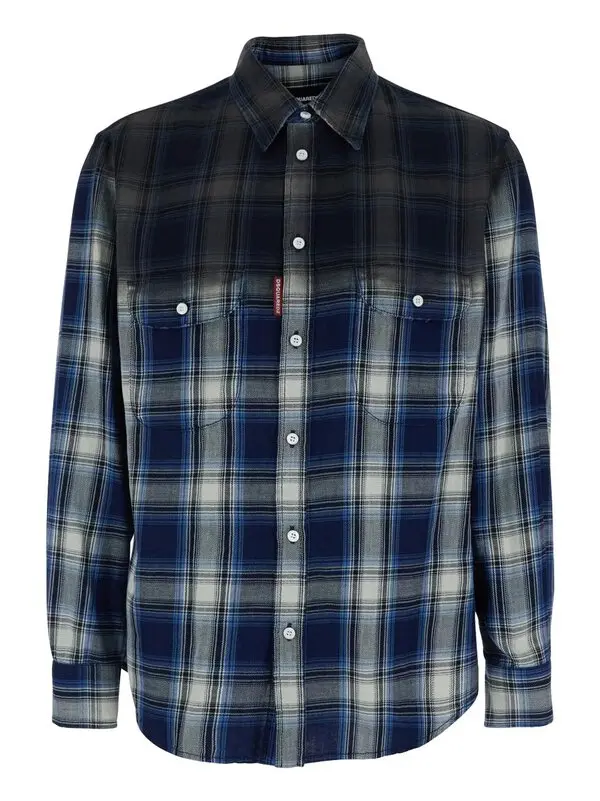 Dsquared2 Shirt With Faded Effect And All-over Check Motif In Cotton For - Multicolor