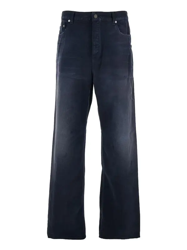 Balenciaga Blue Jeans With Faded Effect And Logo Patch On The Back In Cotton - Multicolor