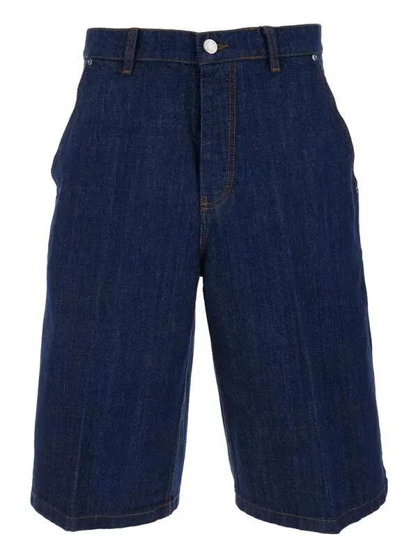 AMI Paris Denim Bermuda Shorts With Logo Patch - Multicolor