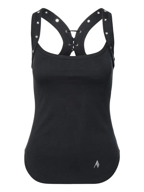 Attico Cotton Tank Top With Silver Studs - Black