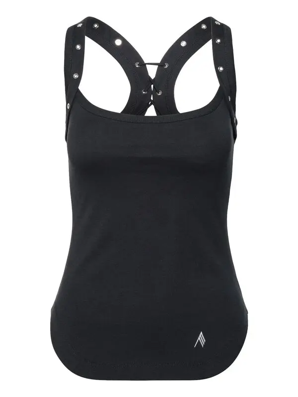 Attico Cotton Tank Top With Silver Studs - Black
