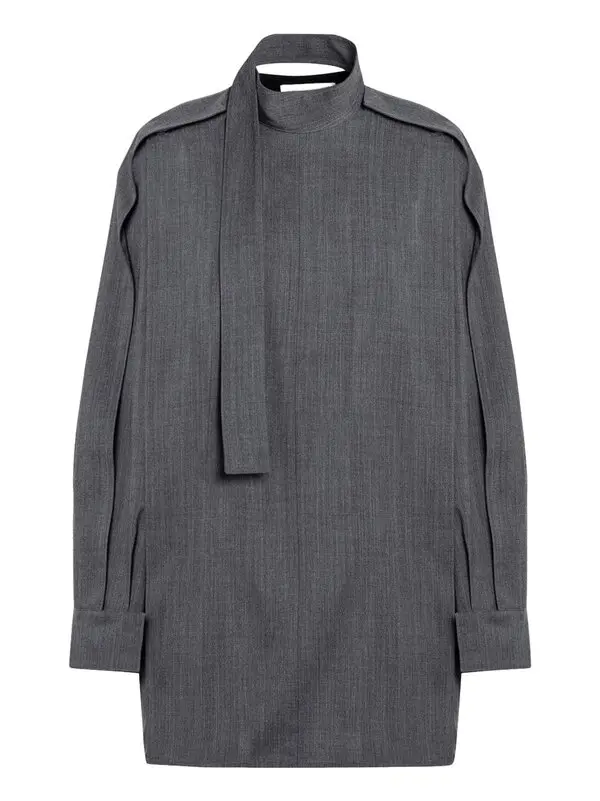 JIL SANDER Grey Wool Shirt With Scarf - Gray
