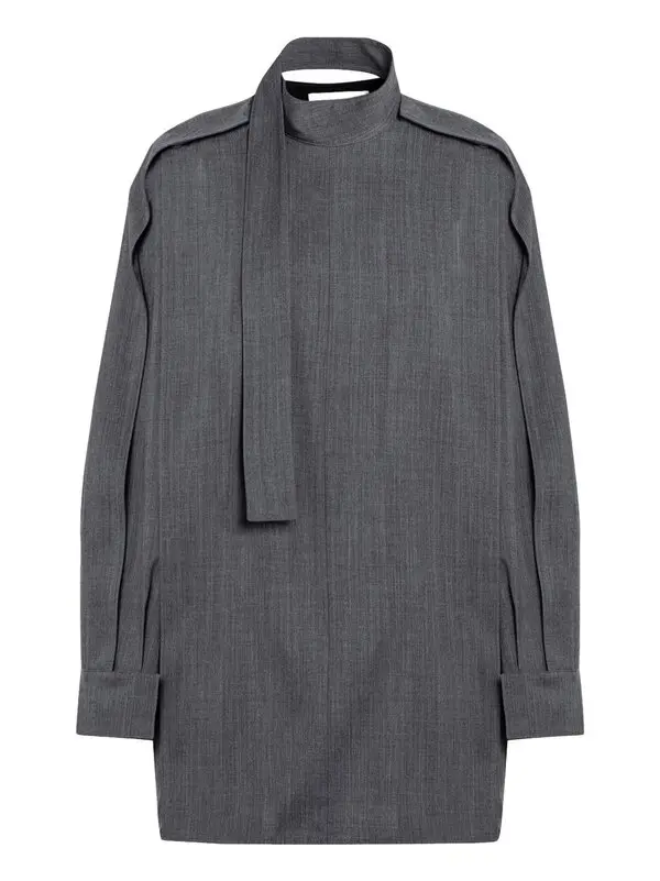 JIL SANDER Wool Shirt With Scarf - Gray