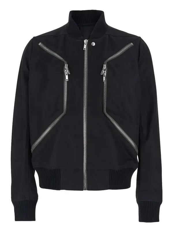 Rick Owens Heizer Flight' Bomber Jacket With Two Front Zip Pockets In Cotton Blend - Black