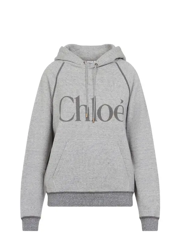 Chloé Cotton Blend Logo Hoodie - Gray