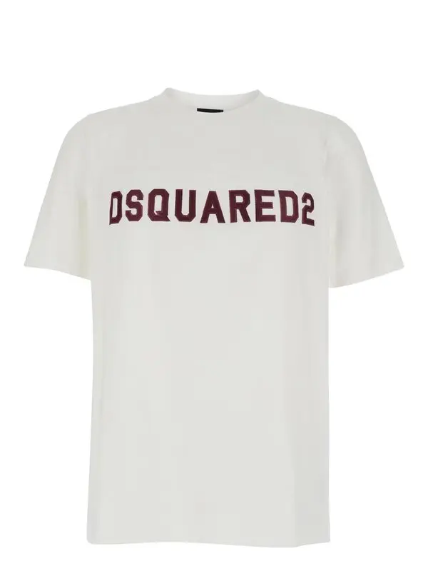 Dsquared2 White Crew Neck T-shirt With Logo Lettering On The Front In Cotton For - Multicolor