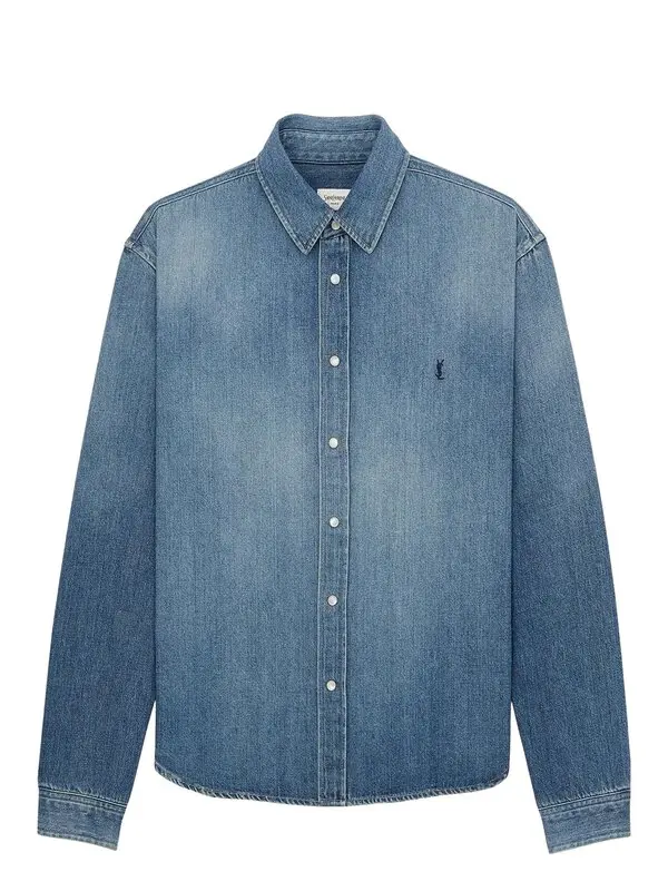 Saint Laurent Cassandre Horizon Blue Denim Shirt - Multicolor