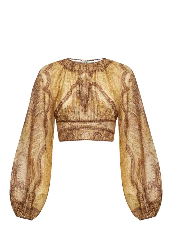 Zimmermann Tapestry-print Mustard Cotton-silk Blend Wanderlust Bodice - Multicolor