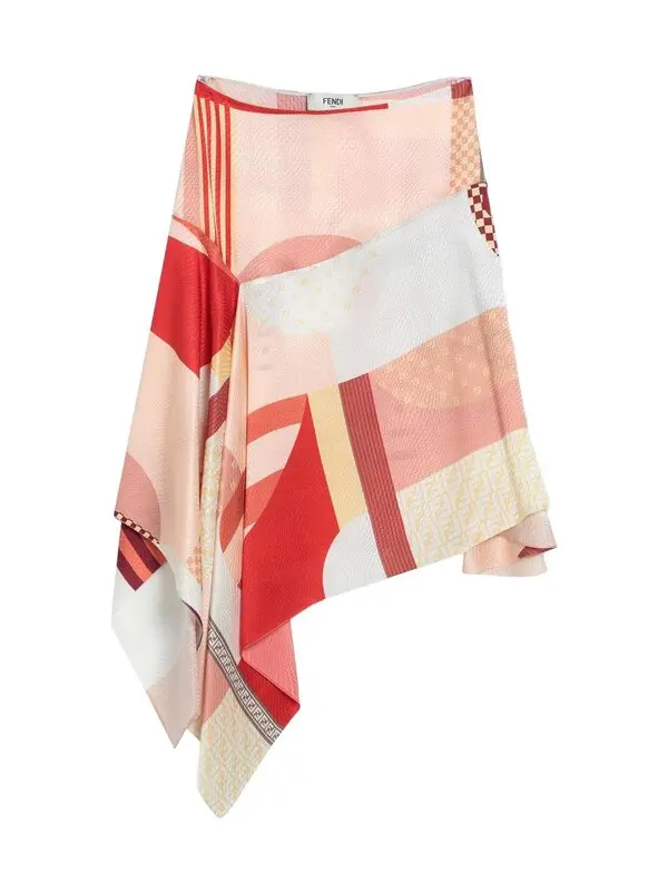 Fendi Pink Silk Skirt With Patchwork Print - Blue