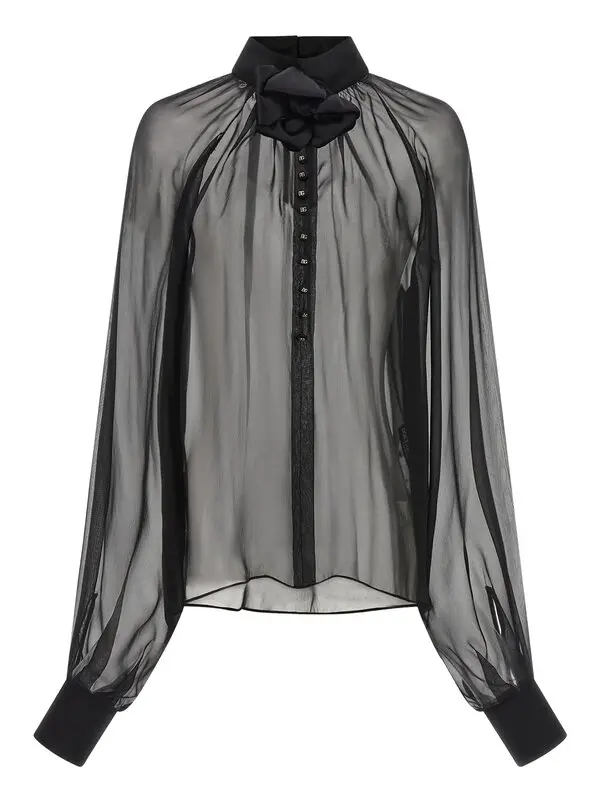 Dolce & Gabbana Chiffon Blouse With Flower - Black
