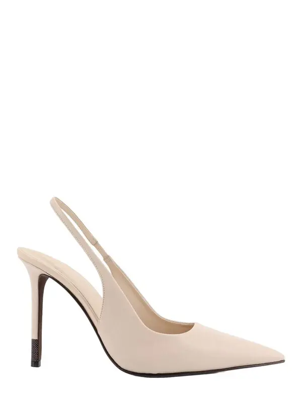 Brunello Cucinelli Leather Pumps With Monili Detail On The Heel - Cream