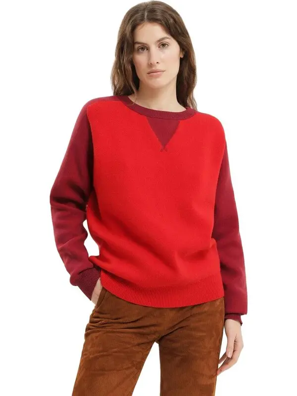1989 STUDIO Wool Color Block Crew Neck Sweater - Red