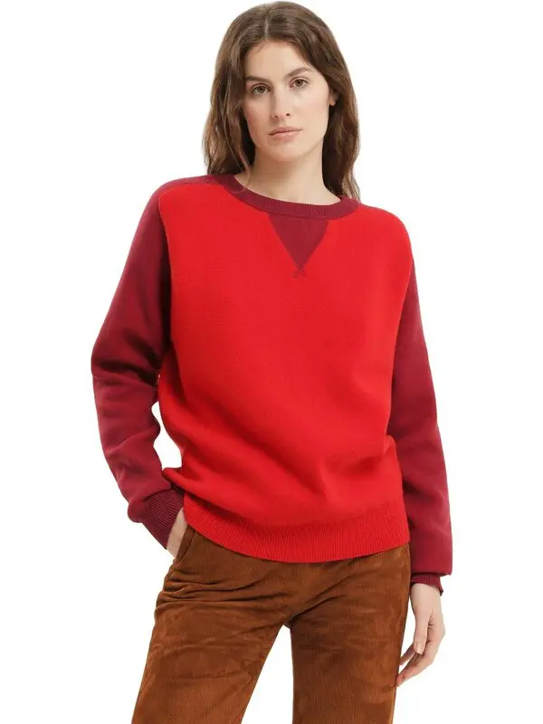1989 STUDIO Wool Color Block Crew Neck Sweater - Red