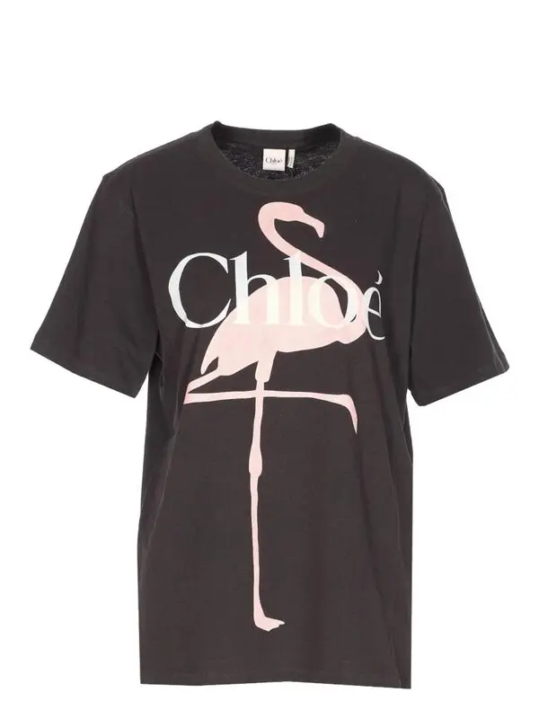 Chloé Fenicotteri Print And Logo T-shirt - Black