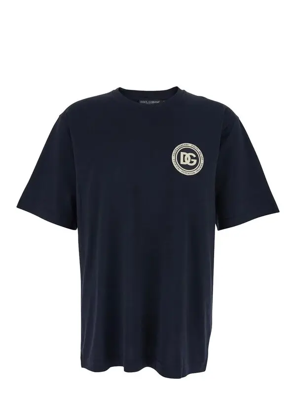Dolce & Gabbana Blue T-shirt With Logo Embroidery On The Front For - Multicolor