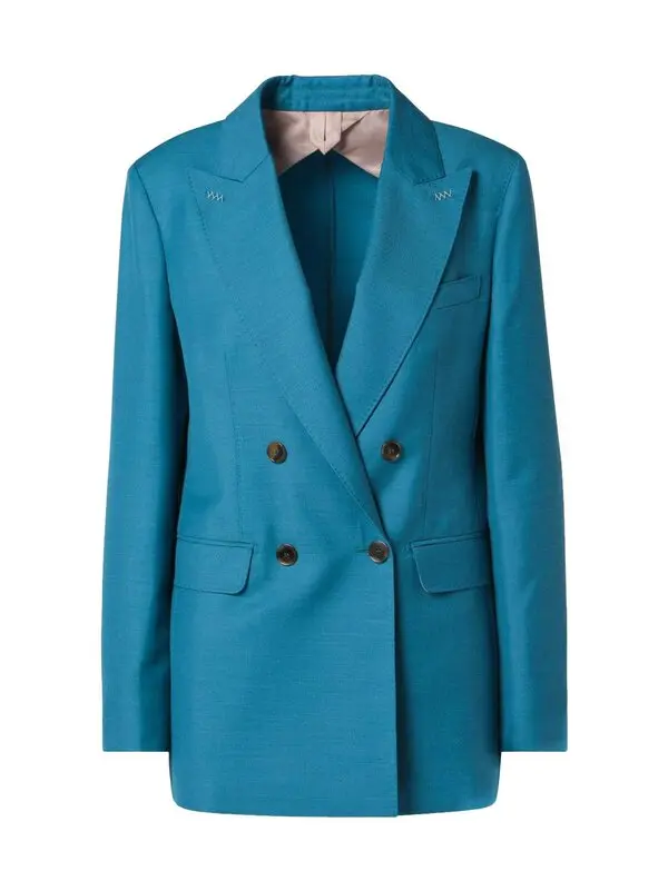 Max Mara Turquoise Wool-blend Double-breasted Jacket - Blue