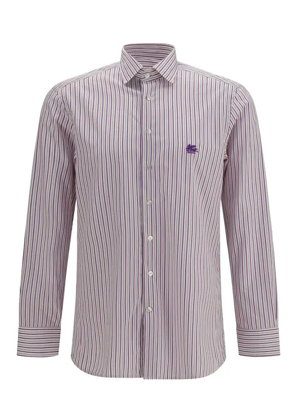 Etro Roma Striped Cotton Shirt With Pegaso Logo - Multicolor