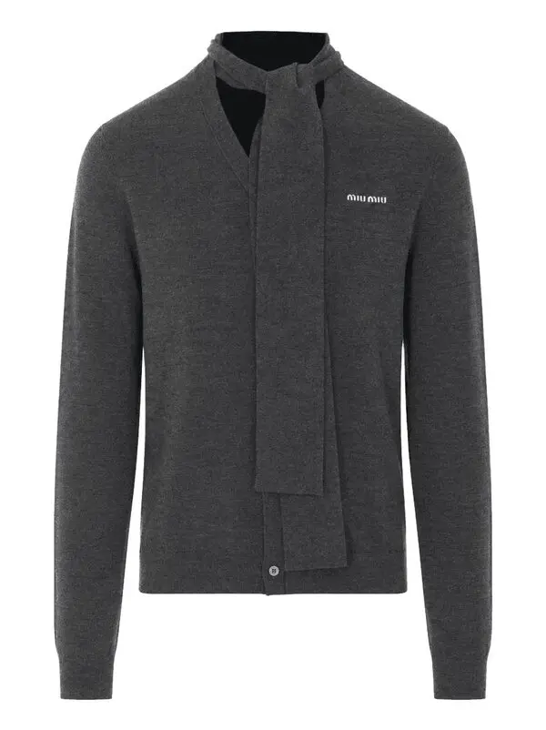 Miu Miu Logo Cardigan - Gray