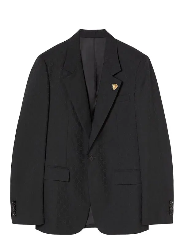 Gucci Single-breasted Gg Wool Jacket - Black
