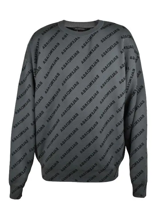 Balenciaga Wool Monogram Sweater - Gray