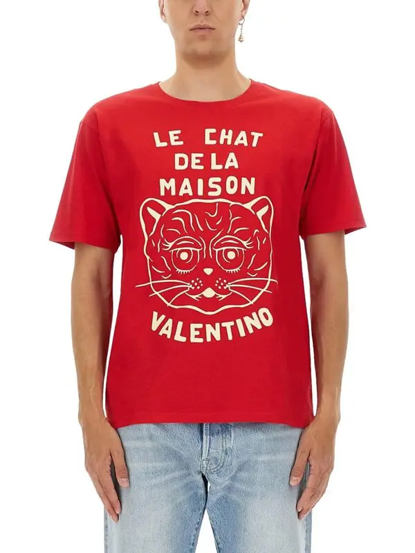 Valentino Garavani T-shirt With Chat De La Maison Print - Red