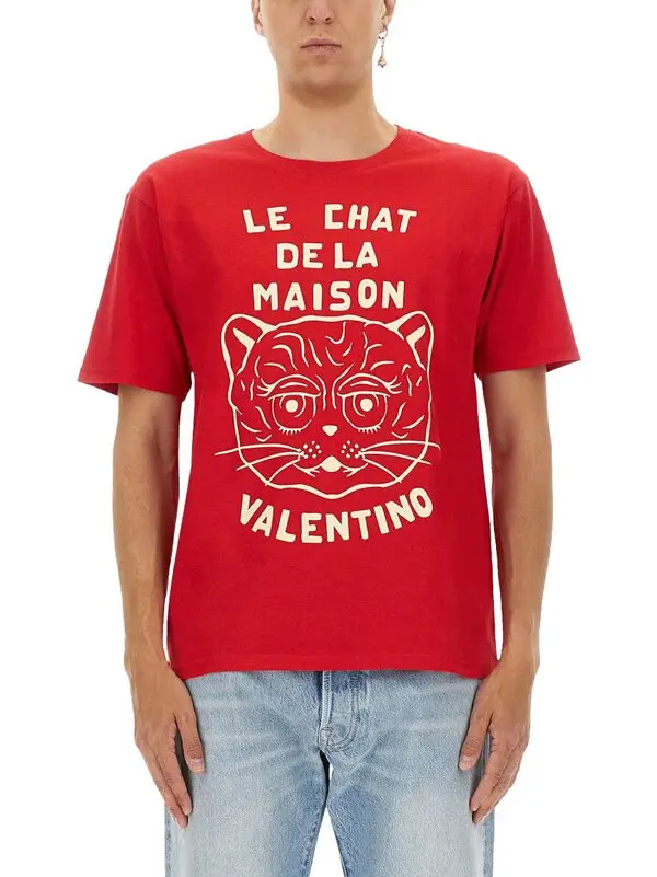 Valentino Garavani T-shirt With Chat De La Maison Print - Red