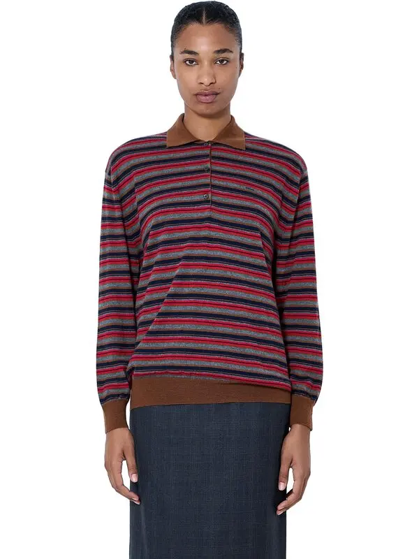 Prada Striped Polo Sweater - Red