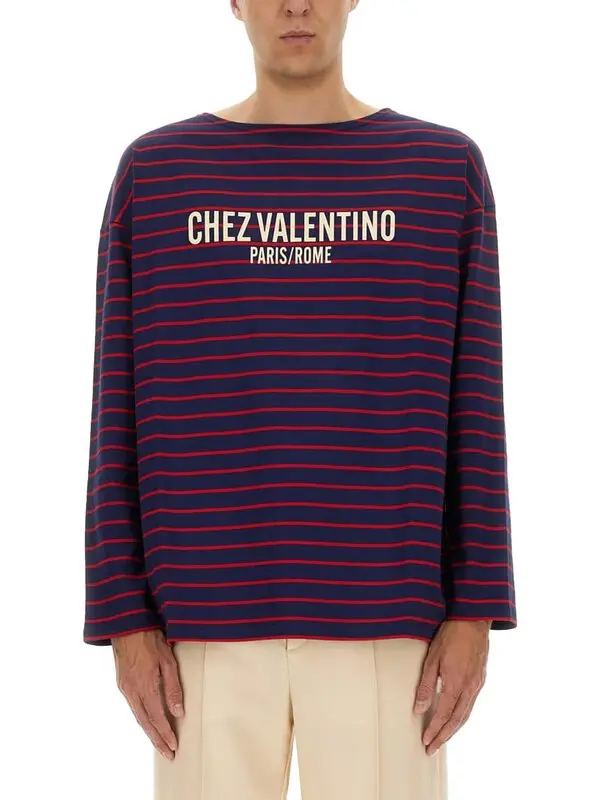 Valentino Garavani Long Sleeve T-shirt With Chez Print - Blue