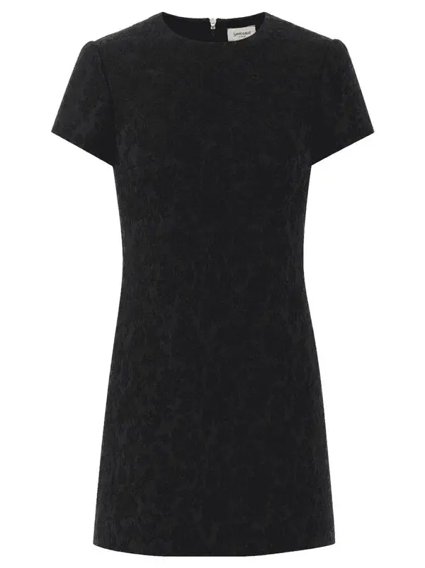 Saint Laurent Jacquard Mini Dress With Monogram Logo - Black