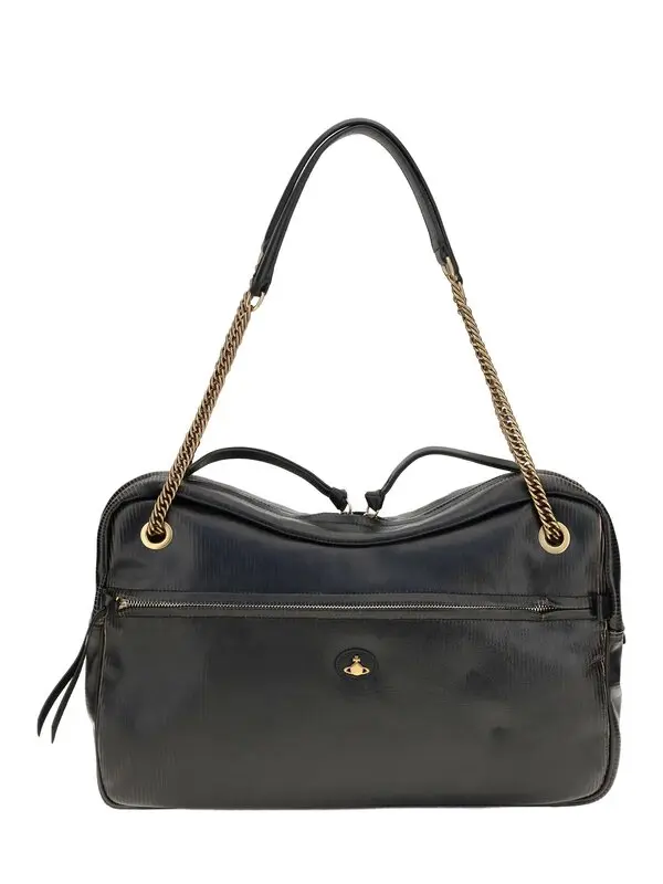 VIVIENNE WESTWOOD Large Dolce Textured Leather Shoulder Bag - Black