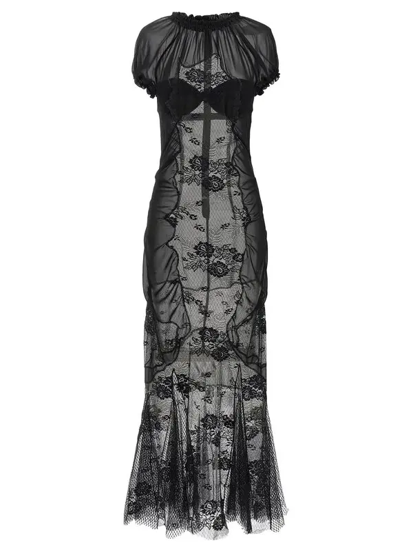 Attico Lace Tulle Dress - Black