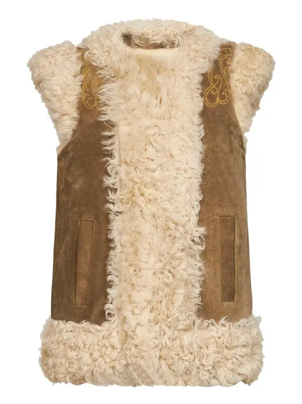 Etro Shearling Vest With Peacock Embroidery - Multicolor