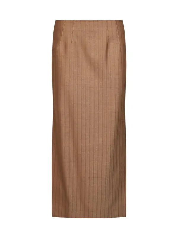 Etro Camel Striped Wool Jacquard Straight Midi Skirt - Multicolor