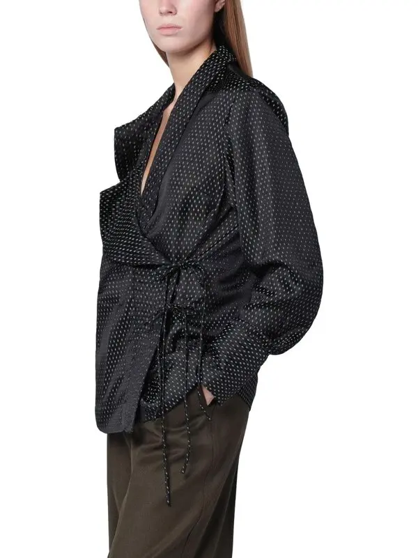 Dries Van Noten Wrap Shirt With Jacquard Texture - Black
