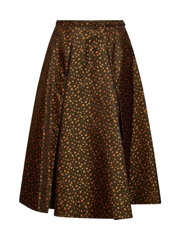 Prada Abbigliamento Military Floral Jacquard Belted Midi Skirt - Multicolor
