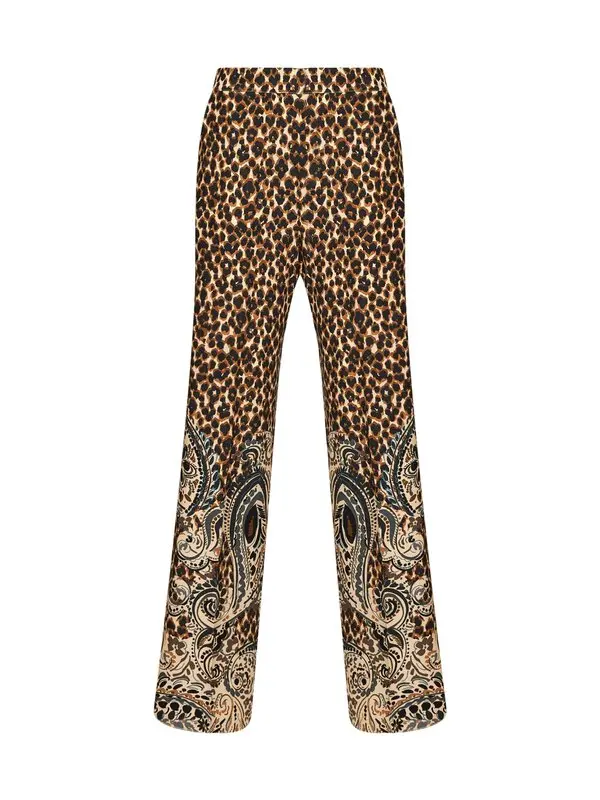 Etro Beige Silk Crêpe De Chine Printed Trousers - Multicolor