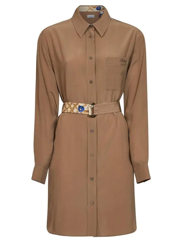 Burberry Silk Belted Shirt Dress - Multicolor