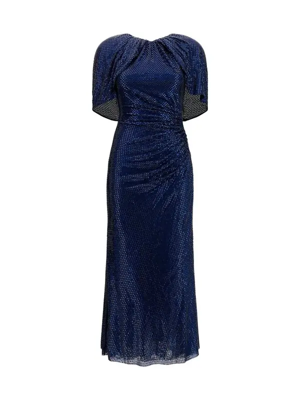 SELF-PORTRAIT Midi Dress With Cape Sleeves And Crystals - Blue
