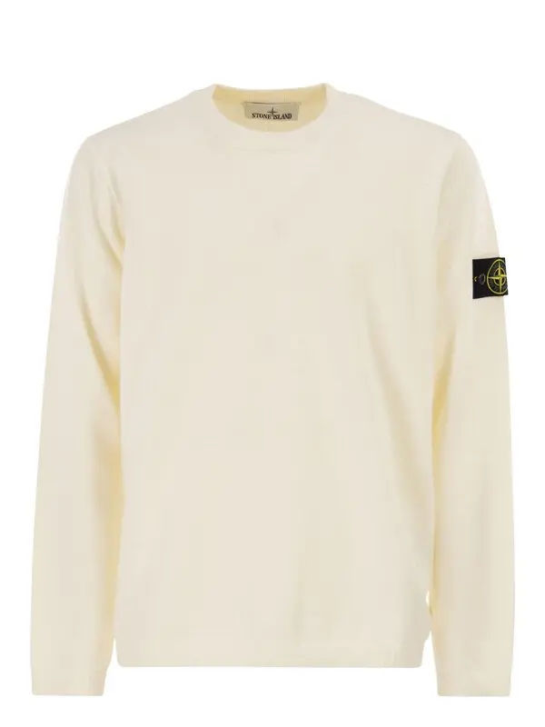 Stone Island Loose-fitting Ribbed Crew Neck Jumper - Cream