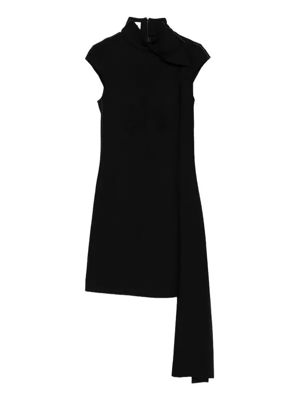 JEAN PAUL GAULTIER High Neck Asymmetric Hem Fitted Cocktail Dress - Black