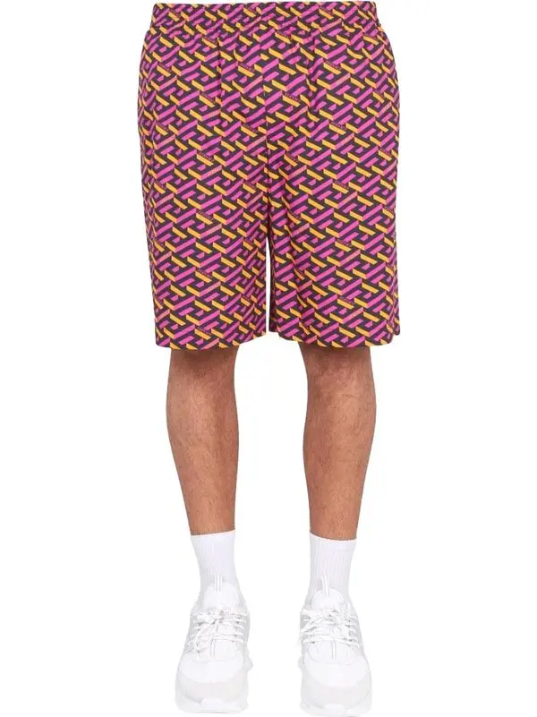 Versace Shorts With La Greca Print - Multicolor