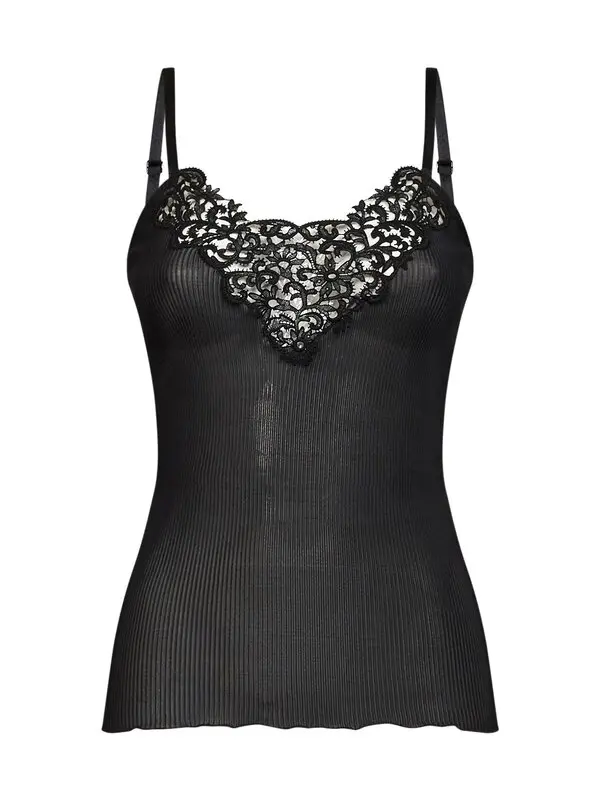Saint Laurent Black Ribbed Silk Knit Guipure Tank Top - Multicolor