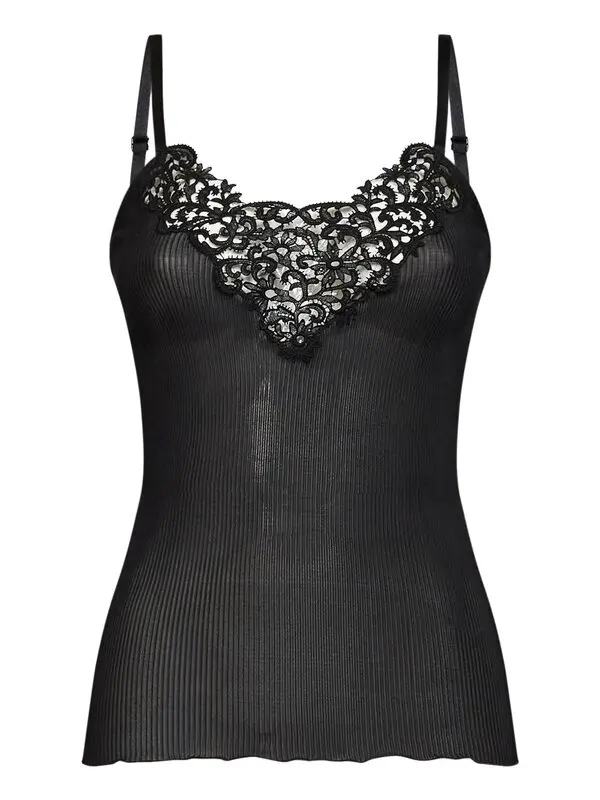 Saint Laurent Ribbed Silk Knit Guipure Tank Top - Multicolor